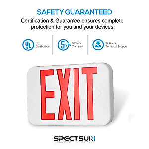 SPECTSUN 4 PACK Red LED Emergency Exit Signs & Battery Backup-UL Certification Hardwired Combo Exit Sign, 120V/277V Exit Sign with Arrow, Business Exit lighting Sign, lobby/Building/Room