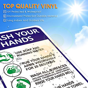 Hand Washing Signs Wash Hand Sign Sticker, 10 Pack 10" x 7" Please Wash Your Hand Sign Decals, Self-Adhesive Vinyl, Employee Hand Washing Sign, Indoor & Outdoor