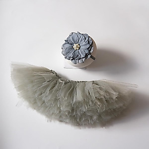 Baby Photography Props Tutu Skirt Headdress Newborn Girl Photo Shoot Outfits Infant Princess Costume Clothes Grey