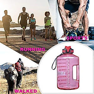 SLUXKE Gallon Water Bottle with Straw and Time Marker, 74oz BPA Free Huge Water Jug with Handle, LeakProof Pop Up Daily Water Intake Bottle Light Pink