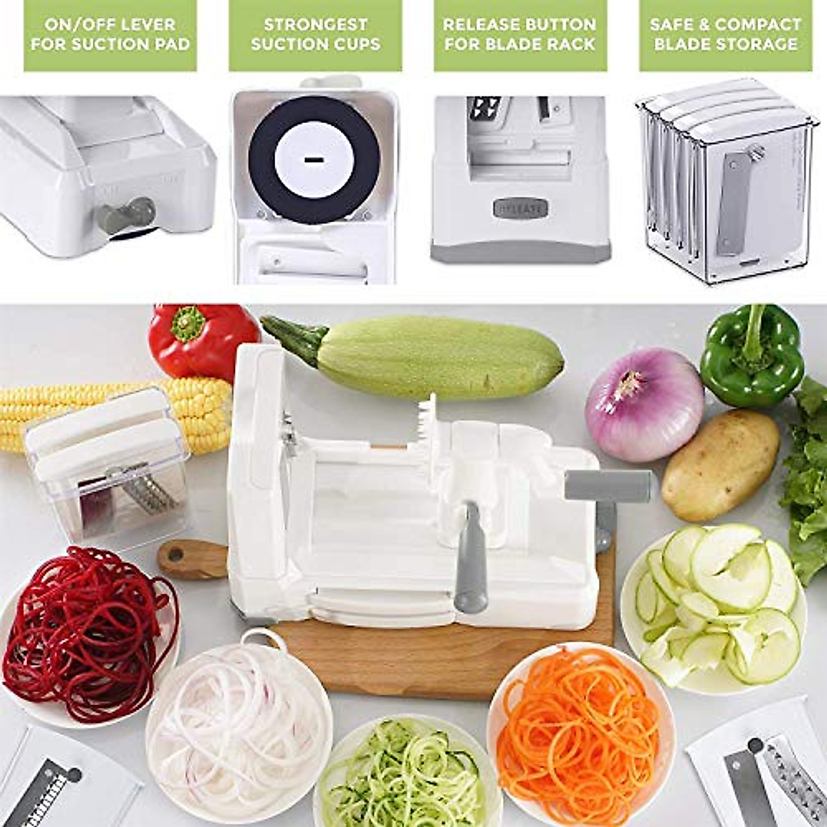 Spiralizer 7-Blade Vegetable Slicer, Strongest-and-Heaviest Spiral Slicer, Best Veggie Pasta Spaghetti Maker for Keto/Paleo/Non-Gluten, Comes with 4 Recipe Ebooks