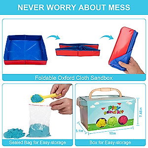 Play Sand Kit for Kids - 3.3lbs Space Sand with 3 Colors, Sand Molds Tools, Construction Trucks, Foldable Sandbox and Storage Box, 34 Pieces Sandbox Toys Set for 6 Year and up Boys Girls (Pink)