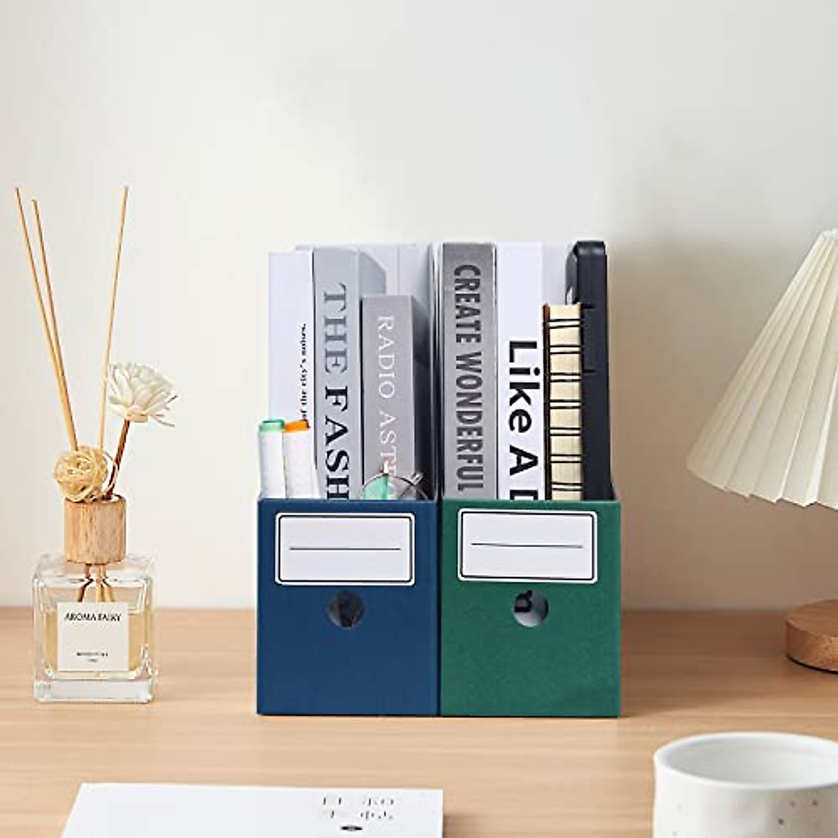 komstuon Magazine File Holder(6 Pack), Cardboard Magazine File Holder,Document Organizer,Desk File Organiser For School, Office, Home Magazine File Storage