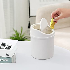 Callyne 0.5 Gallon White Tiny Desktop Waste Cans, Mini Swing Top Trash Can