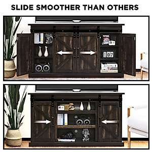 TURBRO Fireside FS58 TV Stand, Supports TVs up to 65", with Farmhouse Style Sliding Barn Door, Entertainment Center and Adjustable Shelves for Living Room Storage, Espresso (TV Stand Only)