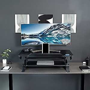 VIVO 36 inch Height Adjustable Stand Up Desk Converter, V Series, Quick Sit to Stand Tabletop Dual Monitor Riser Workstation, Black, DESK-V000V