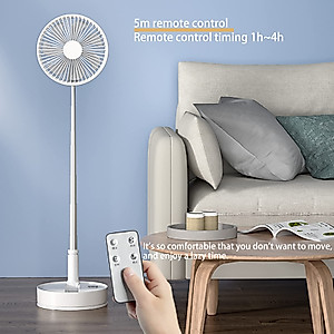 Greheywos 8 inch cordless folding fan / table fan, 75-Degree Automatic oscillating, Adjustable in height and angle, 4 kinds of wind speed adjustment, 7200mAh battery, With remote control and timing function, ultra-quiet, Cordless Pedestal Fans for home, c