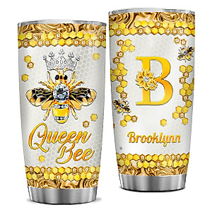 Wassmin Bee Gifts Personalized Bee Tumbler Custom Initial Monogram Name Stainless Steel Insulated Tumblers Coffee Travel Mug 20oz 30oz Birthday Christmas Cup Gifts Stuff For Women Girls Lad Queen