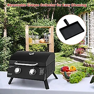 COSTWAY Portable Gas Grill, 20,000 BTU Tabletop Barbecue Grill with 2 Burners, Dual Temperature Control, Folding Legs, Built-in Thermometer, Propane Gas Grill for RV Backyard BBQ Camping Patio, Black