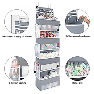 Univivi Over Door Organizers and Storage Door Hanging Organizer Nursery Closet Cabinet Baby Storage with 4 Large Compartments 2 Small PVC Pockets 6 Side Pockets for Cosmetics, Toys and Sundries (Grey)