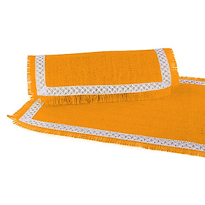 eloria Orange Jute Placemat Square Placemats Heat-Resistant Stain Resistant Table Mats for Dining Tables Rustic Table Mats Table Decor for Weddings Parties, Holidays, Set of 6