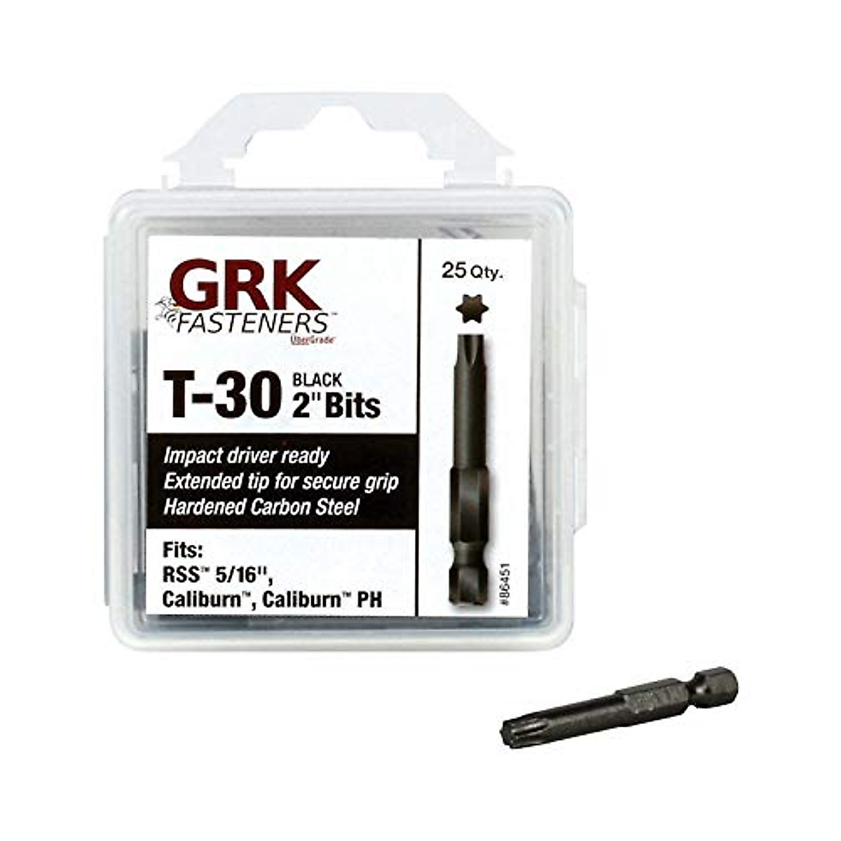 GRK Fasteners 2824753 T-30 x 2 in. Star Carbon Steel 0.25 in. Hex Shank Impact Power Bit - 25 Piece