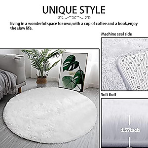 GumoHK 4x4 Soft White Round Rug for Bedroom Modern Fluffy Circle Carpet for Kids Girls Baby Room Shag Rug Indoor Shaggy Plush Circular Nursery Rugs Cute Cozy Area Rugs for Living Room