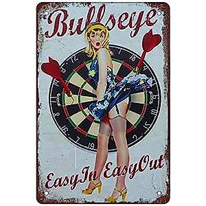 Rosefinch Stone Retro Funny Metal Sign Sheet Signs Tin Sign,Dart board, pin girl outdoor Home Wall Decoration, size:8 x 12