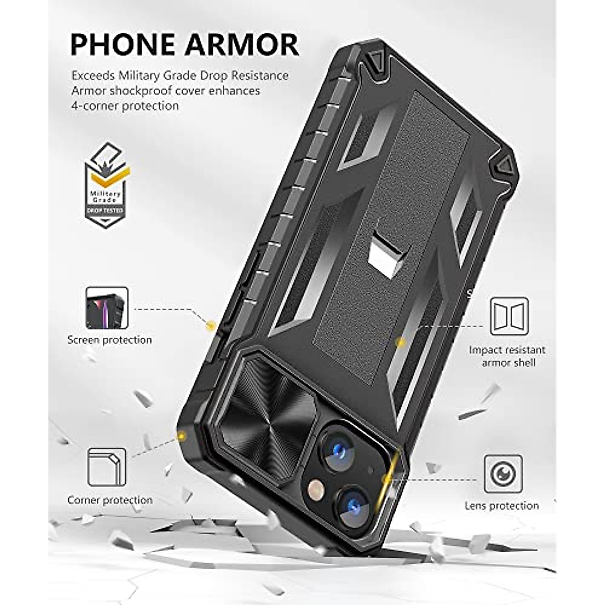 SOiOS for iPhone 13 iPhone14 Case with Stand: iPhone 13 iPhone14 Cover with Kickstand | Shockproof Military Grade Protective Cell Phone Case | TPU Durable Rugged Bumper Textured Matte Hybrid Design