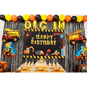 FIGEPO 179 Pack Construction Birthday Party Supplies Dump Truck Party Decorations Kits Plates, Utensils, Napkins, Tablecloth, Cake Toppers, Backdrop, Balloons, Curtains, Tape Banner Serves 16 Guests