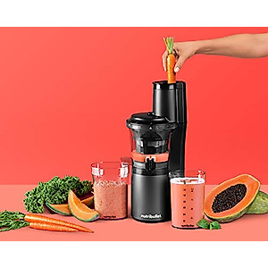 nutribullet Slow Juicer, Slow Masticating Juicer Machine, Easy to Clean, Quiet Motor & Reverse Function, BPA-Free, Cold Press Juicer with Brush, 150 Watts, Charcoal Black, NBJ50300