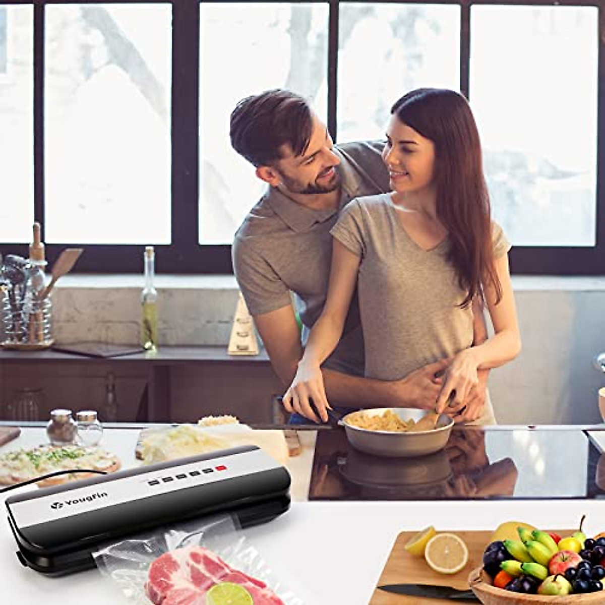 Yougfin Vacuum Sealer Machine, Dry & Moist Food Sealer with 6-in-1 Easy Operations for Food Storage and Sous Vide, Automatic Sealer Machine with 10 Sealer Bags, Touch Screen Design