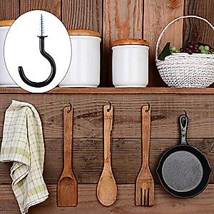 ASTARON 70 Pcs Mutli-Size Vinyl Coated Cup Hooks Metal Screw-in Hooks for Hanging Coffee Cup Plants , Black