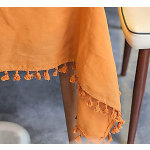 Dumlanrick Linen Table Cloth with Tassel - 100% Pure Linen 60x84 Inch Caramel Tablecloth, Washable Table Cover for Kitchen Dining Rectangle Tables Decoration