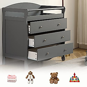 Karl home Changing Table Dresser Baby Diaper Changing Station Infant Nursing Table with 3 Drawers, Safety Rail & Strap for Bedroom, Nursery, Gray