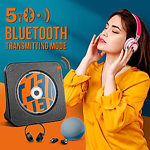 Kogoda Desktop CD Player Portable with Bluetooth,Dual Stereo Speakers, CD Music Player for Home with Remote Control,Dust Cover,FM Radio,LED Screen,3.5mm Jack AUX Input Output,Black,Gift