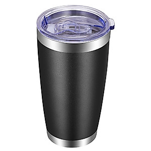 VEGOND 20oz Tumbler with Lid and Straw Stainless Steel Tumbler Cup Vacuum Insulated Double Wall Travel Coffee Mug Powder Coated Coffee Cup(Black 1 Pack)