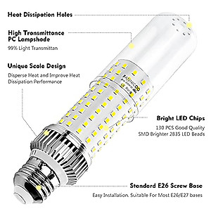 E26 LED Bulb,25W LED Corn Light Bulb 200W Equivalent 6500K Cool Daylight White 2500LM Non-dimmable Flicker Free Ceiling Fan LED Corn Bulb for Indoor Outdoor Home Garage Pack of 3