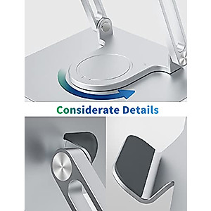 SOUNDANCE Adjustable Laptop Stand with 360° Rotating Heavy Base, Ergonomic Laptop Riser for Desk, Stable Laptop Holder for Collaborative Working, Suit for 10-15.6" PC Computer, Dual Shaft, Silver