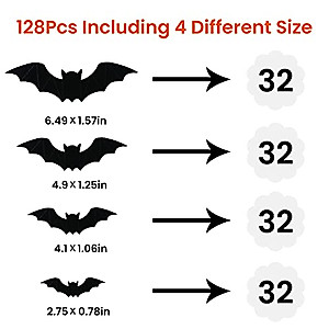 128PCS/4SIZE 3D Bats Sticker, Halloween Party Supplies Reusable Decorative Scary Wall Decal for Home Decor DIY Wall Decal.