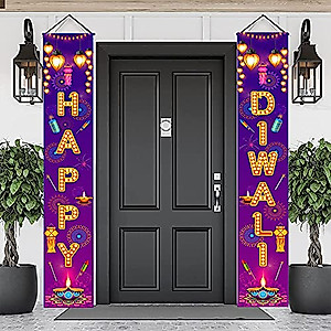 Happy Diwali Hanging Banner Party Decoration Supplies - Festival of Light Diwali Porch Sign Banner Flag Outdoor Decorations