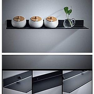 FHY Black Metal Wall Mounted Floating Shelves Ledge,Space Saving Rustproof Aluminum Bathroom Shelf Wall Mount Shelving Extra Strong Floating Shelves Storage Rack(60CM,Pack of 1pcs)