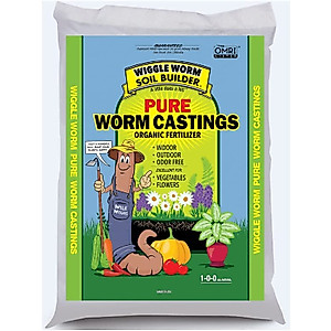 Wiggle Worm 100% Pure Organic Worm Castings 15 Pounds - Organic Fertilizer for Houseplants, Vegetables, and More – OMRI-Listed Earthworm Castings to Help Improve Soil Fertility and Aeration