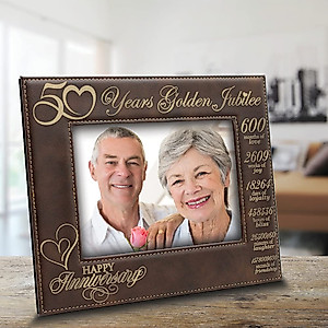 BELLA BUSTA-50 Years Golden Jubilee-50th Anniversary Couple, Husband, Wife - Engraved Leather Picture Frame (5x7 Horizontal)