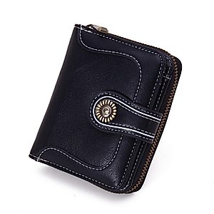 ZLON Small Wallets for Women RFID Blocking Genuine Leather Women Wallet with ID Window (Black)