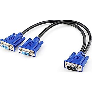 PASOW VGA Splitter Cable Dual VGA Monitor Y Cable 1 Male to 2 Female Adapter Converter Video Cable for Screen Duplication - 1 Feet (No Screen Extension)