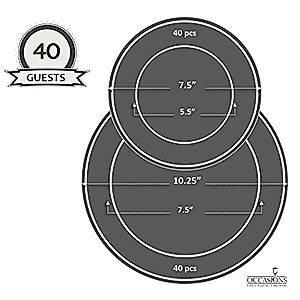 " OCCASIONS " 50 Plates Pack (25 Guests)-Vintage Wedding Party Disposable Plastic Plate Set -25 x 10.25'' Dinner + 25 x 7.5'' Salad/dessert plates (Blossom Ivory & Gold)