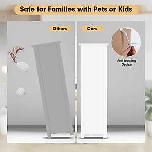 LUARANE Wooden Bathroom Floor Storage Cabinet, Side Storage Organizer Cabinet with 1 Door Open Shelf Adjustable Shelves, Small Free Standing Sideboard for Entryway Living Room Kitchen (White)