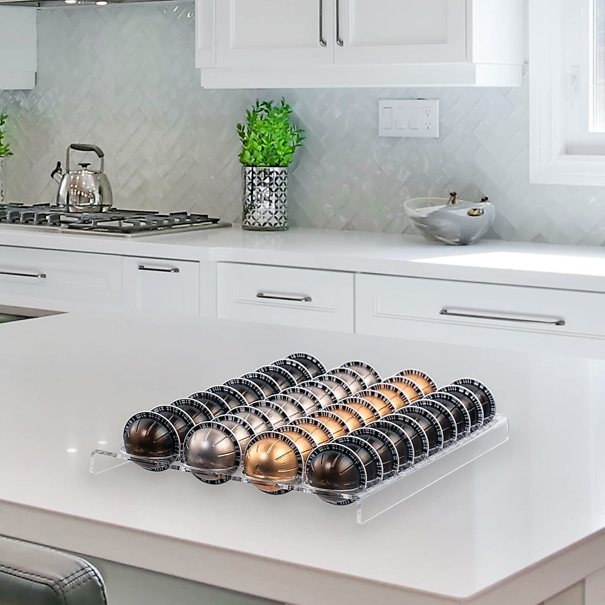 Sumerflos Coffee Pod Holder Storage Tray 15.75" L x 10.23" H for Vertuoline Capsule, Drawer Insert Organizer Holds 40 Pods Drawer of Kitchen, Home, Office - Clear