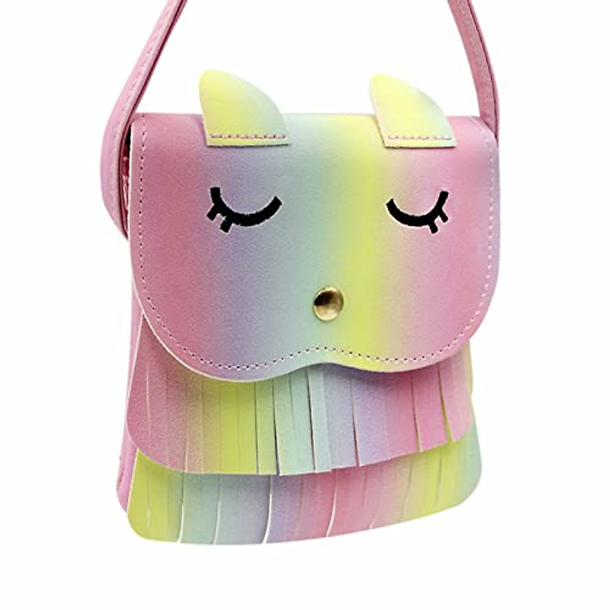 ZGMYC Cat Tassel Shoulder Bag for Girls Kids Cute Rainbow Small Coin Purse Crossbody Satchel (4.9'' x 5.3'')