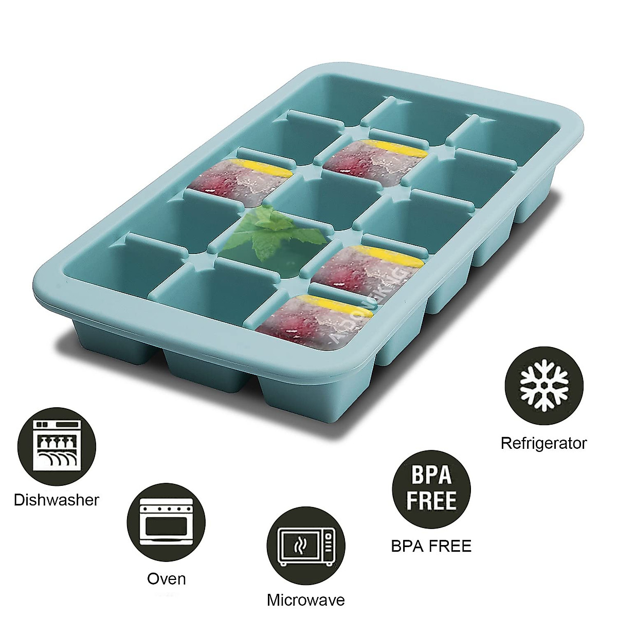 Ice Cube Trays Silicone, Ice Molds with Lid, Making 15 Giant Ice Cubes for Whiskey Cocktails and Bourbon, Reusable and BPA Free