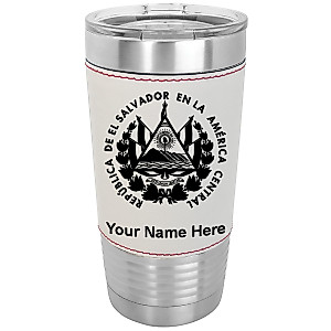 LaserGram 20oz Vacuum Insulated Tumbler Mug, Flag of El Salvador, Personalized Engraving Included (Faux Leather, Baseball Style)