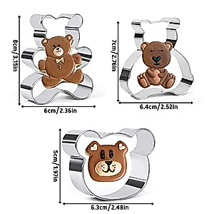 Crethinkaty Teddy Bear Cookie Cutter Set - 3 Pieces Bear Face and Teddy Bears Stainless Steel Biscuit Cutters Fondant Cake Decoration for Baking