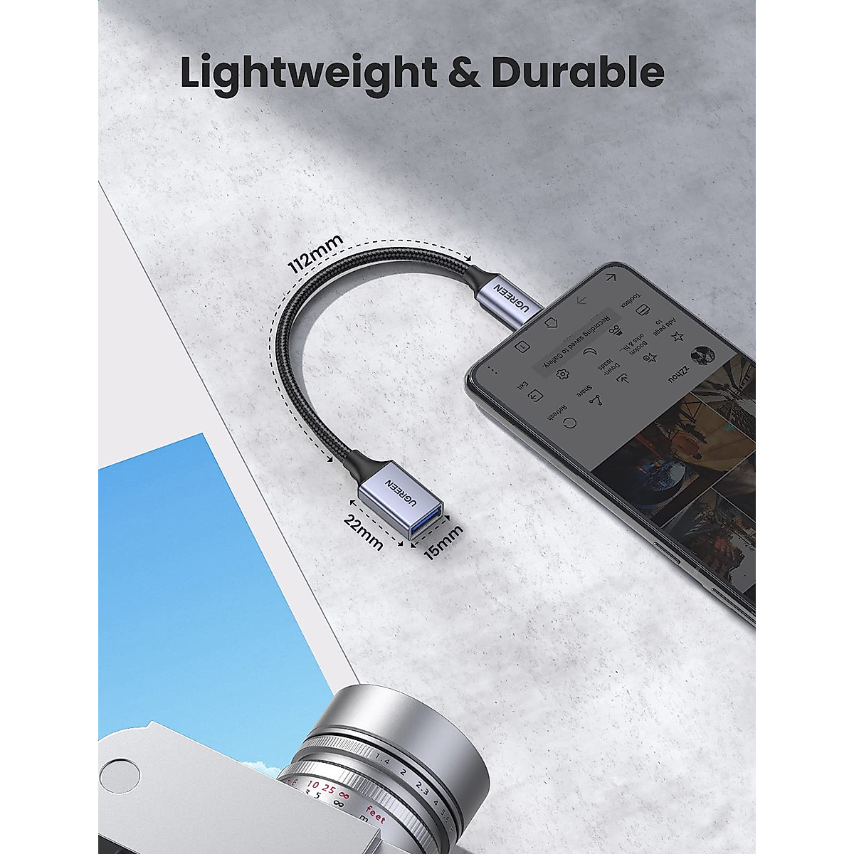 UGREEN USB C to USB A 3.2 Adapter,USB C Male to USB Female Adapter Nylon Braid,Type C OTG Cable Compatible with iPhone 16 15 Pro, Samsung S23 Ultra, MacBook Pro 2022, MacBook Air/Mini,iPad