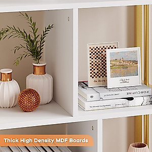 Amyove Gold Bookshelf with Drawers Modern Bookcase Storage Rack Shelf Tall Standing Bookshelves Metal Frame Large Display Racks Book Shelf for Bedroom, Living Room, Home Office, White/Gold