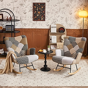 Fahomiss Nursery Rocking Chair - Accent Rocking Chair for Nursery, 330lbs Weight Capacity Glider Rocking Chair Upholstered with Patchwork Linen Fabric for Living Room Bedroom(x1, Elegant Grey)