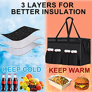 FillTouch 2 Pcs Extra Large Insulated Food Delivery Bag with Cup Holders 23 x 15 x 14 Inch Pizza Delivery Bags Insulated with Zippered for Beverages Grocery Pizza, Commercial Quality Hot and Cold
