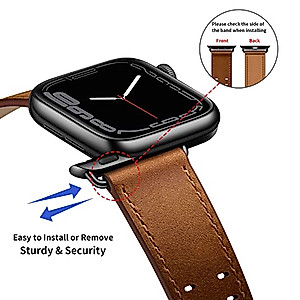 OUHENG Leather Bands Compatible with Apple Watch Band 49mm 45mm 44mm 42mm, Genuine Leather Replacement Band Strap Wristband for iWatch Ultra Series 8 7 6 5 4 3 2 1 SE2 SE Men Women, Retro Brown/Black