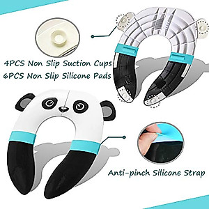 Folding Portable Travel Potty Training Seat for Boys and Girls, Blue Non Pinch Strap,Non Slip with 4 Suction Cups and 6 Silicone Pads,Includes Carry Bag -ManQi