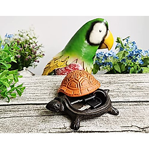 BSTGIFTS Cast Iron Turtle Key Hider - Spare Key Holder - Garden Decoration Turtle, Jewelry Trinkets Box for Key, Ear Studs, Ring, Paper Clip (Orange Red)